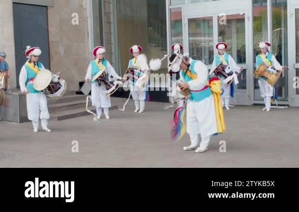 Moscow, Russia, July 12, 2018: Korean culture festival. A group of ...