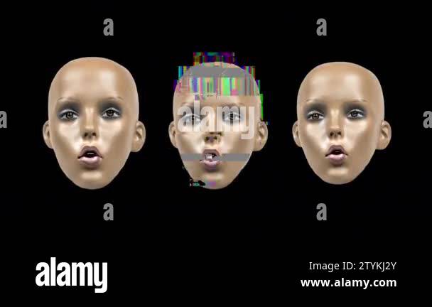 Animated facial expressions of mannequin head with glitch and ...