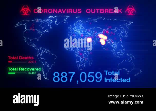 Video animation of a world map showing the outbreak of the coronavirus ...