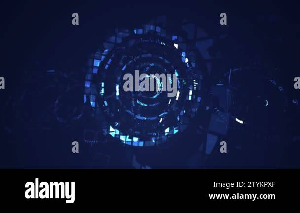 Abstract blue cyber circle digital technology seamless looping motion ...