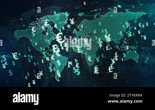 Money symbols. Dollar, Euro, Yen and Pound currency icons on digital ...