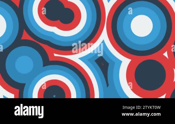 Abstract animation of colorful red, blue and white moving round shapes ...