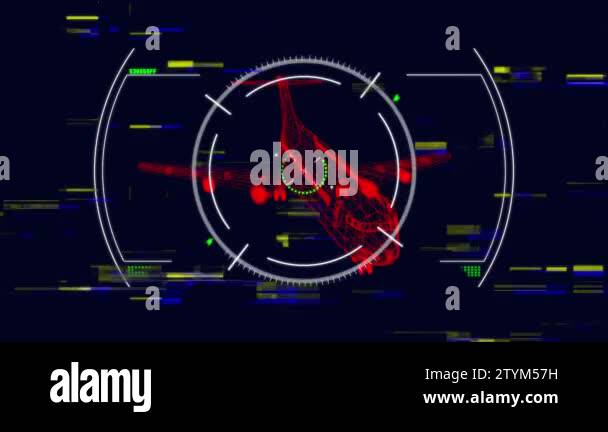 Animation of 3d technical drawing of model of aeroplane in red outline ...