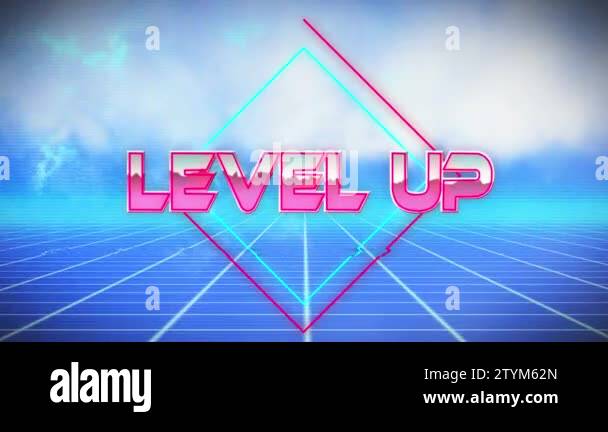 Animation of the words Level Up written in pink metallic letters over ...