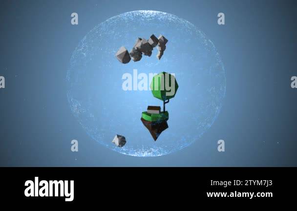 Environment care concept. Cartoon animation of small island rotating ...