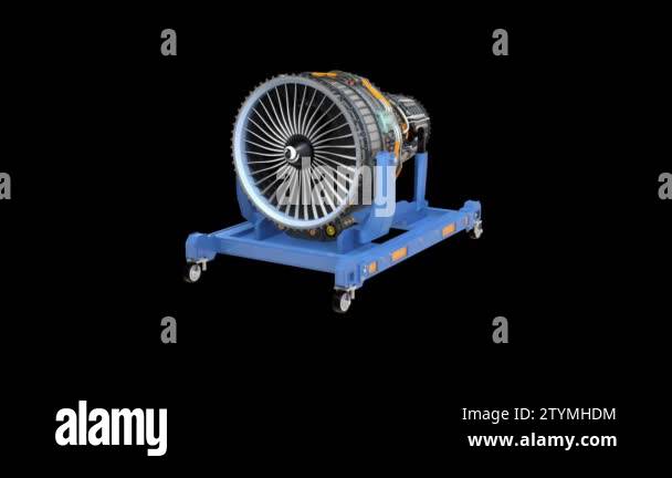 Wireframe rendering of turbojet engine on black background. Digital ...