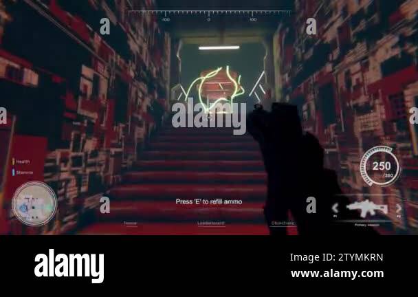 3D video game animation sci fi first person shooter space scene Stock ...