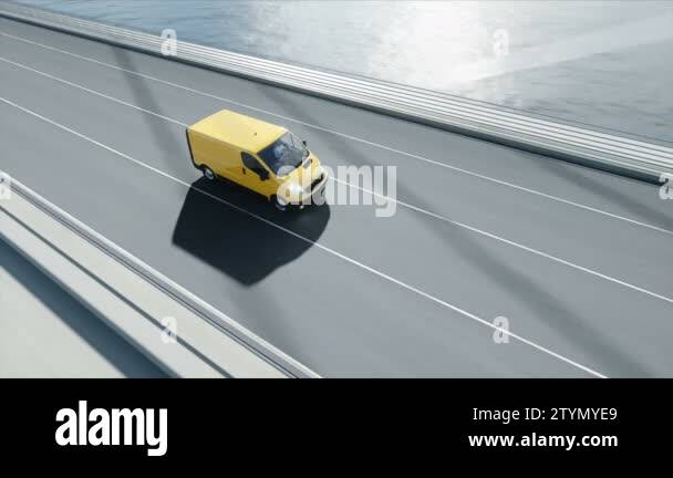 3d model of delivery car on the bridge. Very fast driving. 4k animation ...