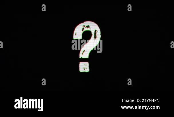 Question mark symbol distorted text on damage retro tv background ...