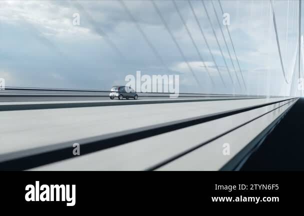 3d model of electric car on the bridge, very fast driving. Ecology ...