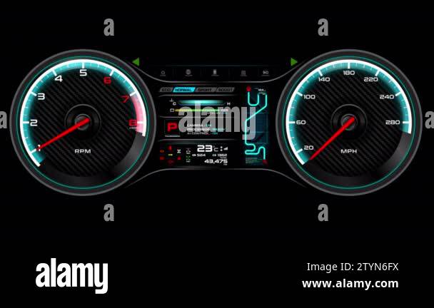 Car dashboard animation speedometer and round per minute meter cyber ...