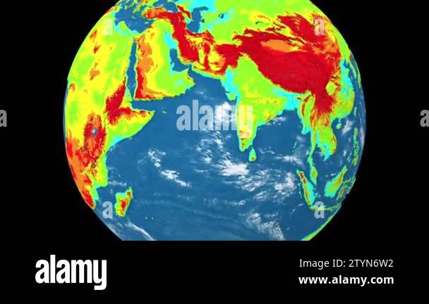 Rotating Earth planet isolated on black background. Topographic relief ...