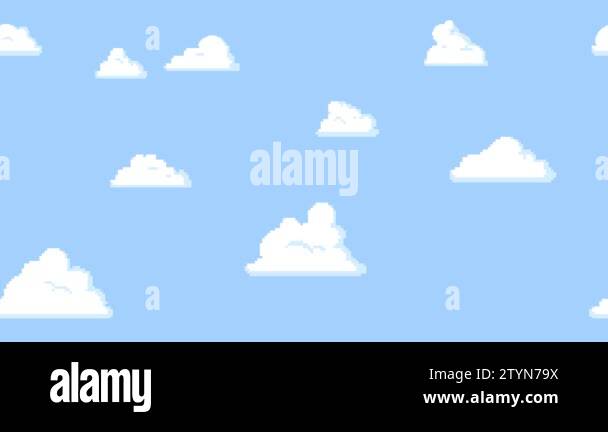 Cartoon clouds floating in the blue sky. Background seamless looping ...