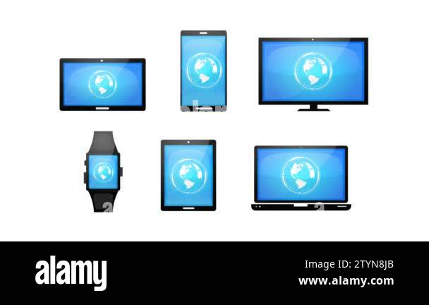 Earth HUD Animation On Multiple Devices Icons Set/ 4k animation of a ...