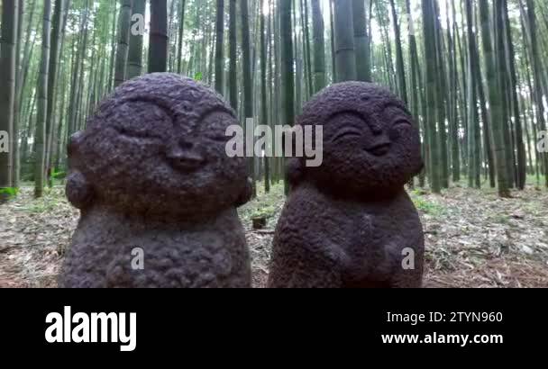 Jizo, Japanese stone statues with bamboo forest background. Kyoto ...