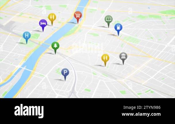 Smartphone App Map With GPS Pins Animation Loop/ 4k animation of an app ...