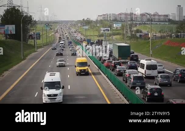 Belarus, Minsk, May 2019. The flow of transport in both directions, the ...