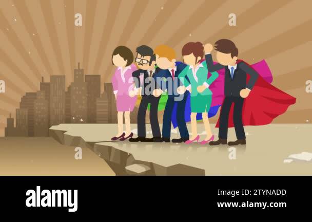 Superhero business team standing on cliff ready for challenge. Business ...