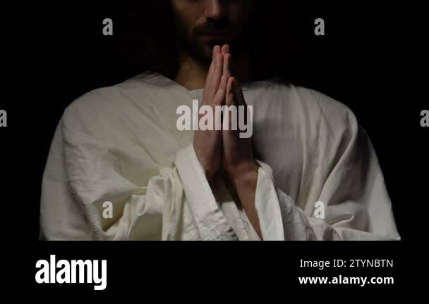 Crying Jesus Christ in crown of thorns praying God for sinners ...