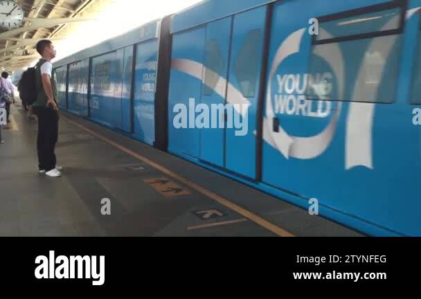 BANGKOK, THAILAND - NOVEMBER 16, 2015: Travellers inside BTS Skytrain ...