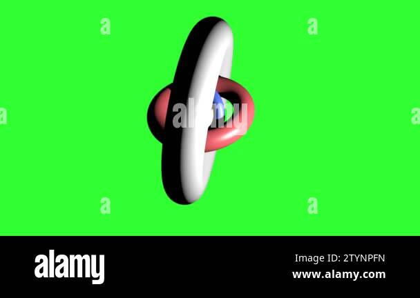 White torus, red torus and blue torus rotating around a common center ...