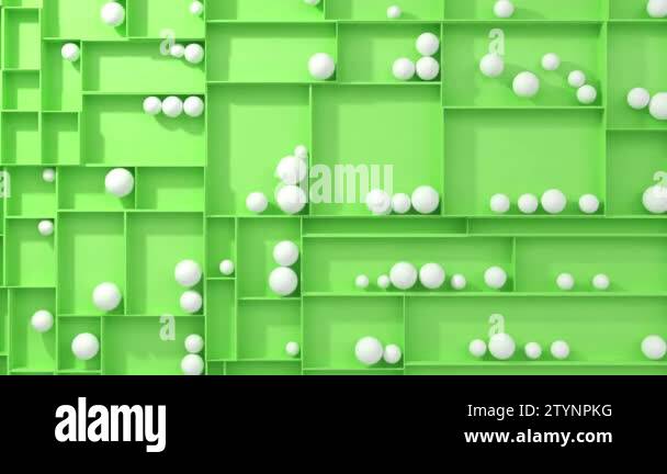 Abstract 3D boxes with white balls inside rolling. Animation render ...