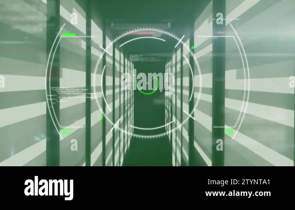 Animation Of Data Processing Scope Scanning And Digital Information Flowing Through Network Of
