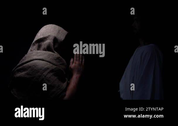 Poor man begging Jesus in crown of thorns for mercy, repenting of sins ...