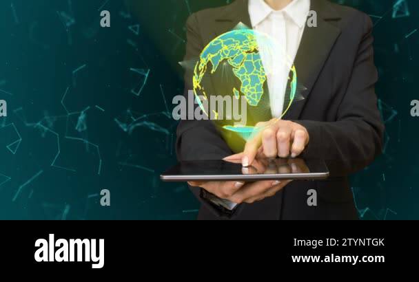 abstract globe with particles and plexus structure. Digital technology ...