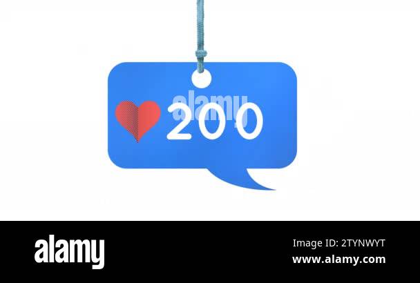 Digital animation of heart in a message bubble icon hanging in a string ...