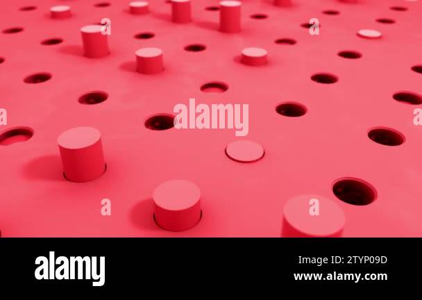 3D shapes cylinder flying intro holes in red pastel colors. 4k seamless ...