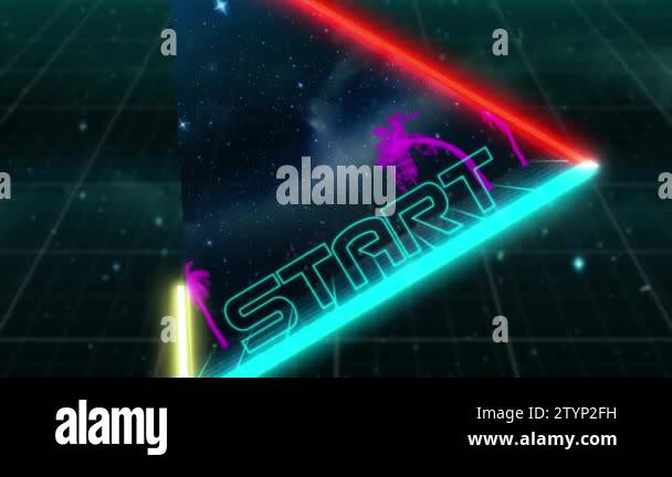Animation of vintage video game screen with the word Start written in ...