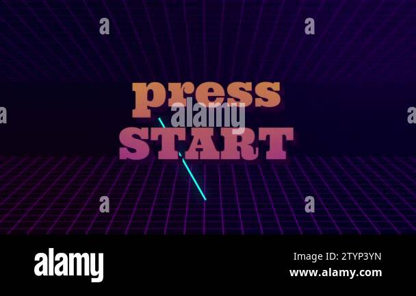 VHS retro animation with appearing neon triangle and text press start ...