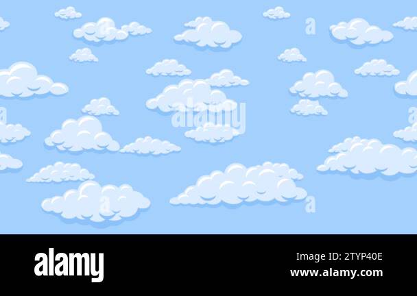 Cartoon clouds floating in the blue sky. Background seamless looping ...
