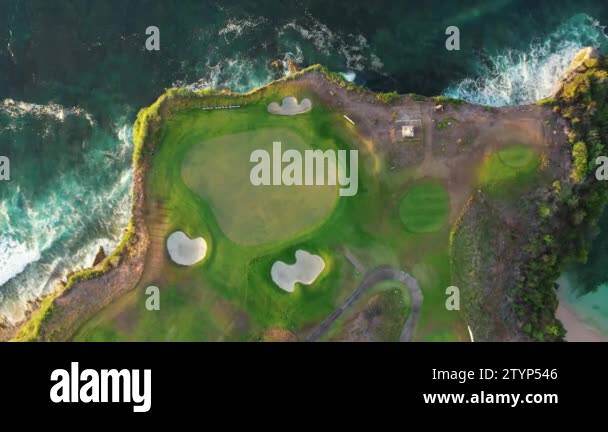 different colorful spots on small green island cape surface Stock Video ...