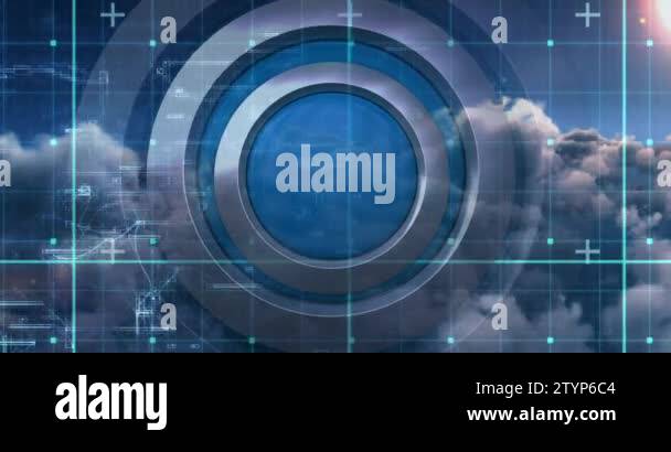 Zoom view of network connectivity icon among the clouds with moving ...