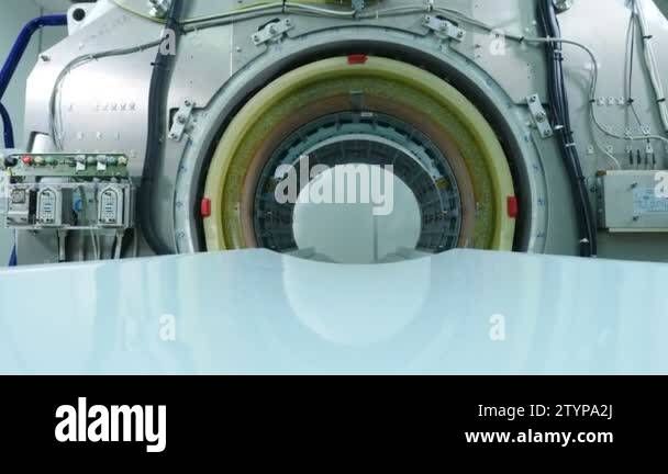 MRI scanner being installed. An empty MRI, CT, PET scanner. Closeup ...