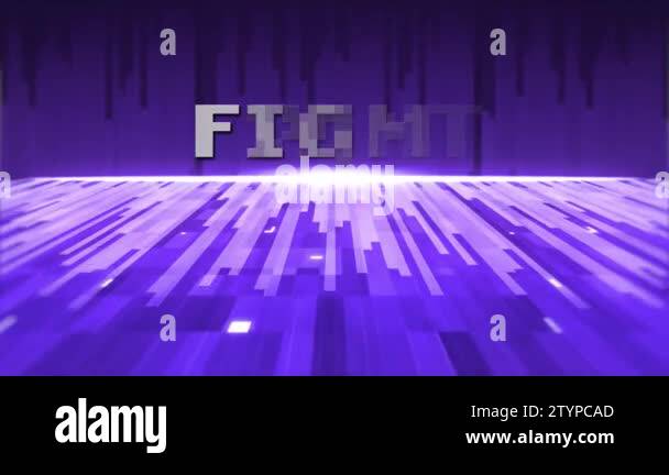 Animation of vintage video game screen with pixelated word Fight ...