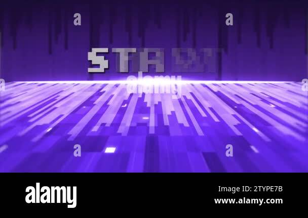 Animation of vintage video game screen with pixelated word Start ...
