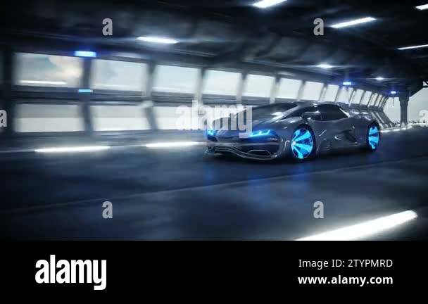 futuristic car fast driving in sci fi tunnel, coridor. Concept of ...