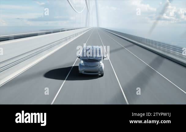 3d model of electric car on the bridge, very fast driving. Ecology ...
