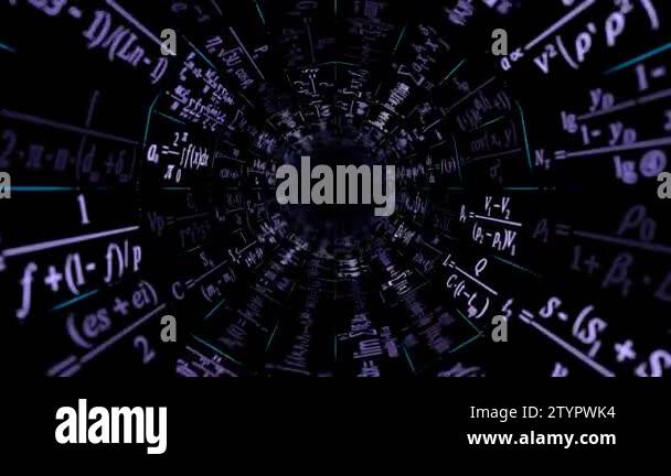 Endless tunnel of scientific formulas. Looped animation. Futuristic ...