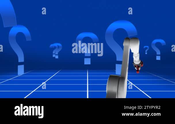 Digitally generated animation of question mark in red placed by a robot ...