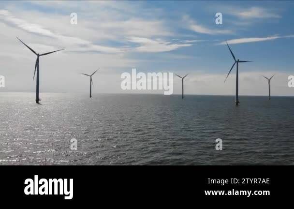 Wind turbine from aerial view, Drone view at windpark westermeerdijk a ...