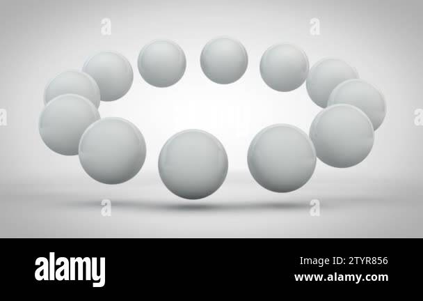 3D animation of a white background and lots of white perfect spheres ...