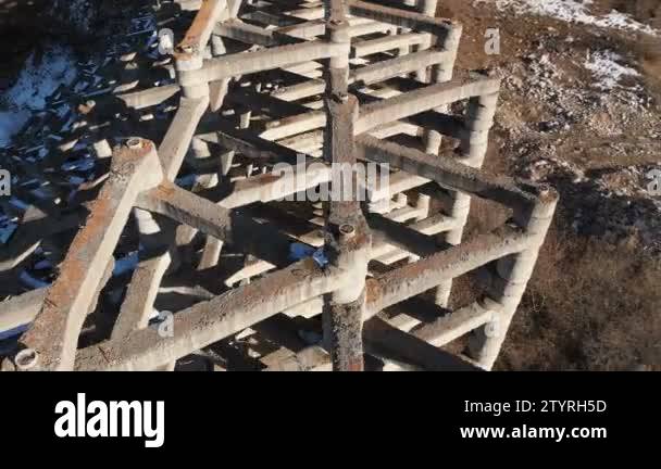 Aerial view protection against mudflow barrier in a gorge in the ...