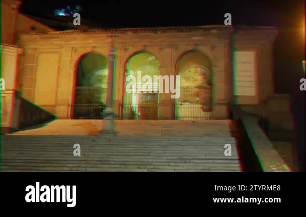 Glitch effect. The cross on the stairs. Zoom. Night. Rome, Italy. 4K ...