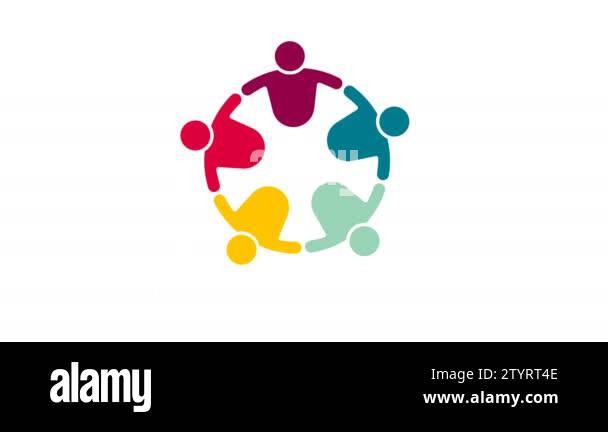 People logo. Group teamwork symbol of five persons in a circle.4K ...