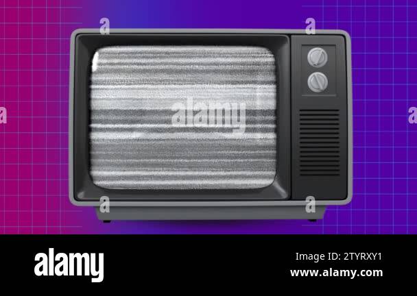 Front view of small vintage TV where appear a paradise view against ...