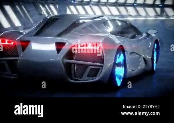futuristic car fast driving in sci fi tunnel, coridor. Concept of ...